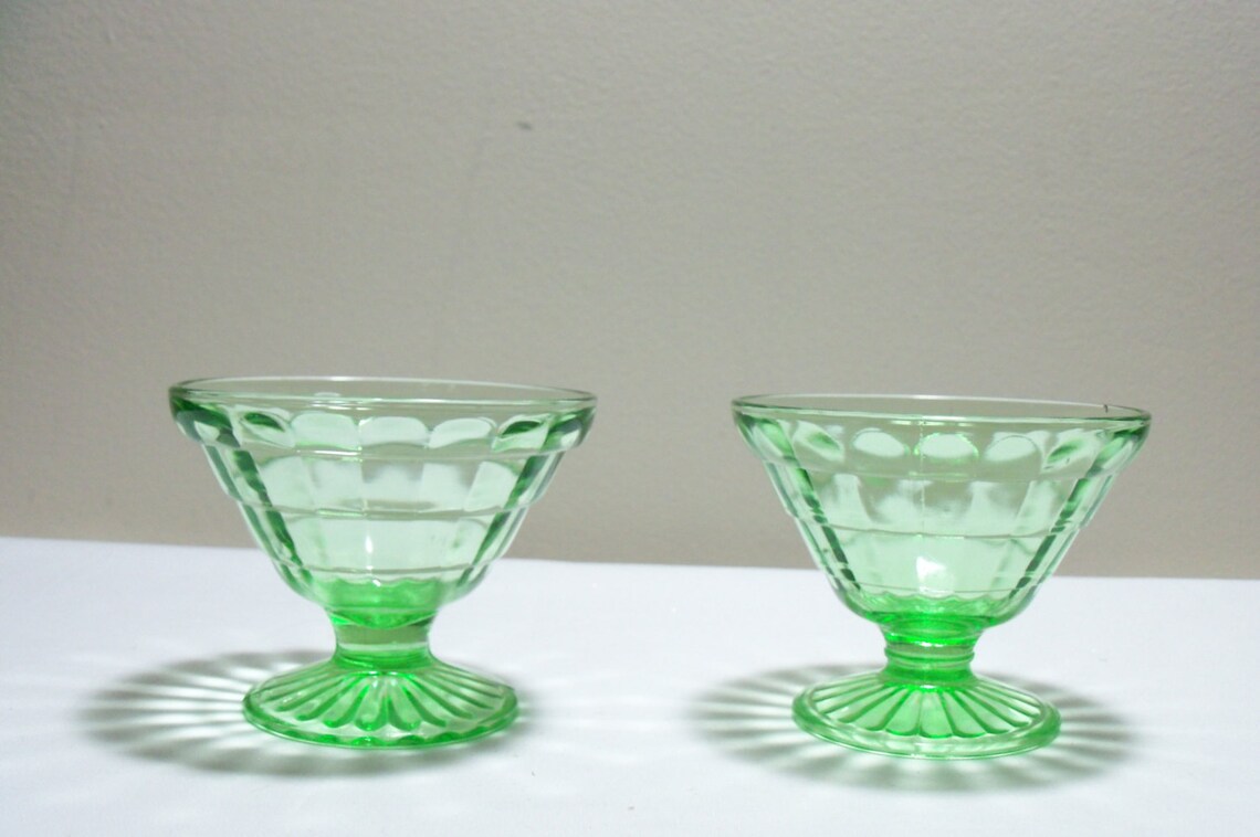 Green Depression Glass Block Optic Two Cone Sherbets - Etsy