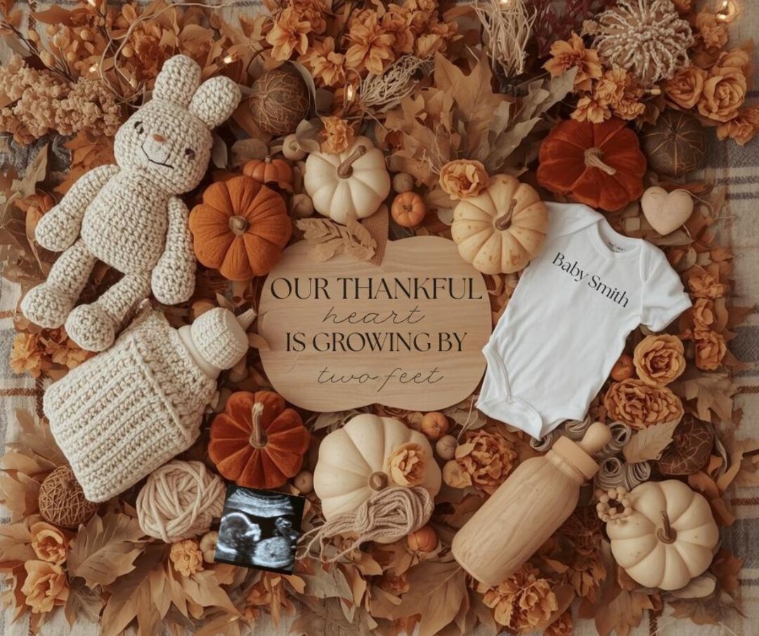 Thankful Heart Fall Pregnancy Announcement | Editable Canva Template ...