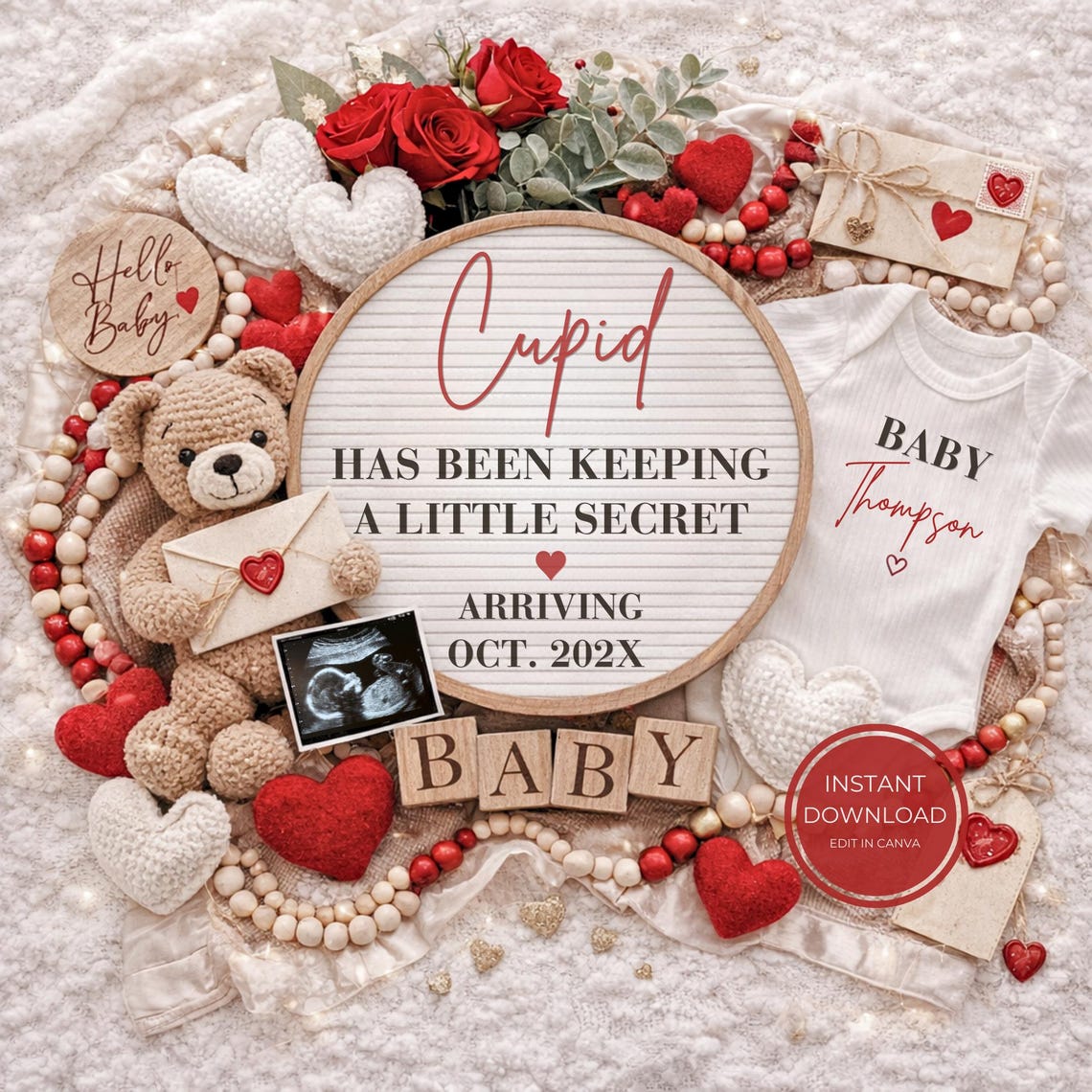 Valentine Pregnancy Announcement • Cupid's Secret, Canva Template ...