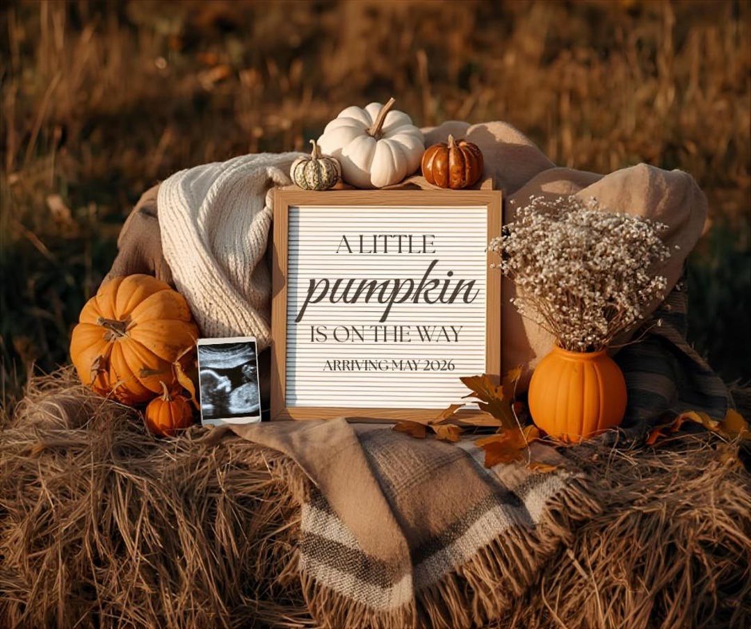 Fall Pregnancy Announcement Template | Editable Canva | Autumn Baby ...