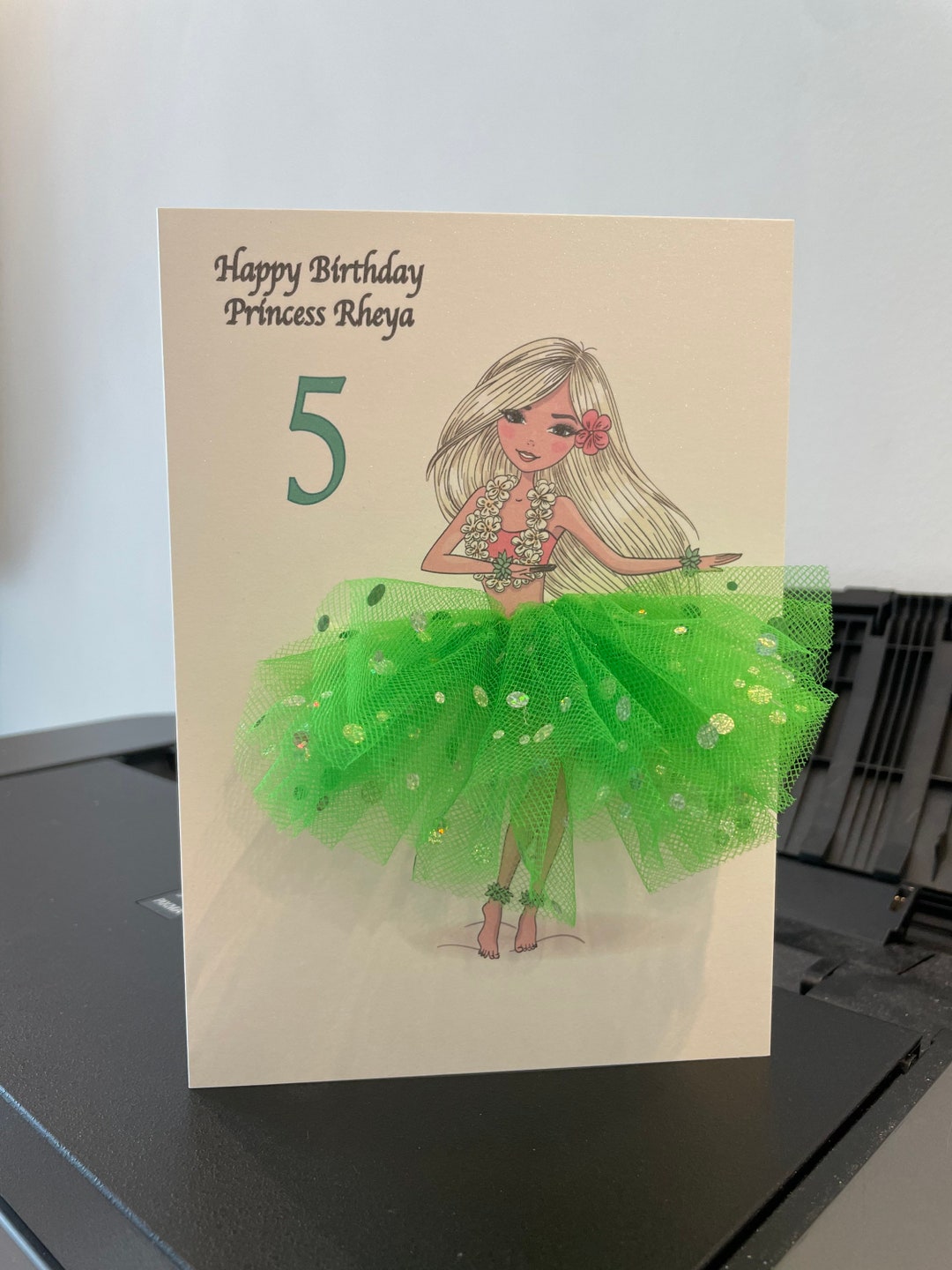 A5 Personalised Aloha Hawaiian Hula Girl Birthday Card 3d Tutu Skirt ...
