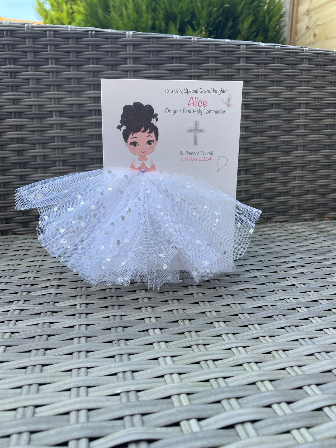 A5 A4 Large Personalised Girl in Dress First Holy Communion Card Unique ...