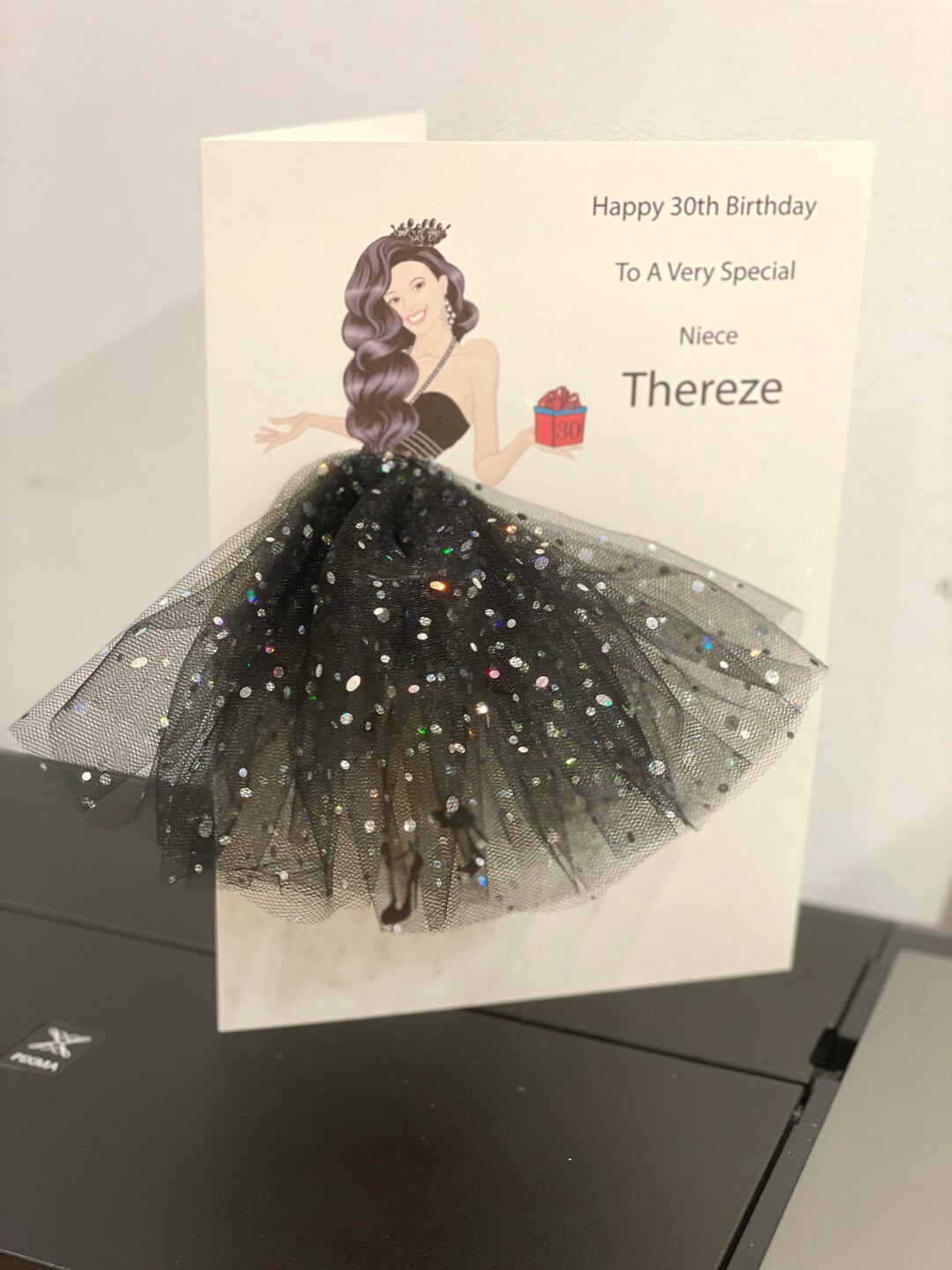 Large A4 personalised girl in dress birthday card tutu skirt 3d card ...