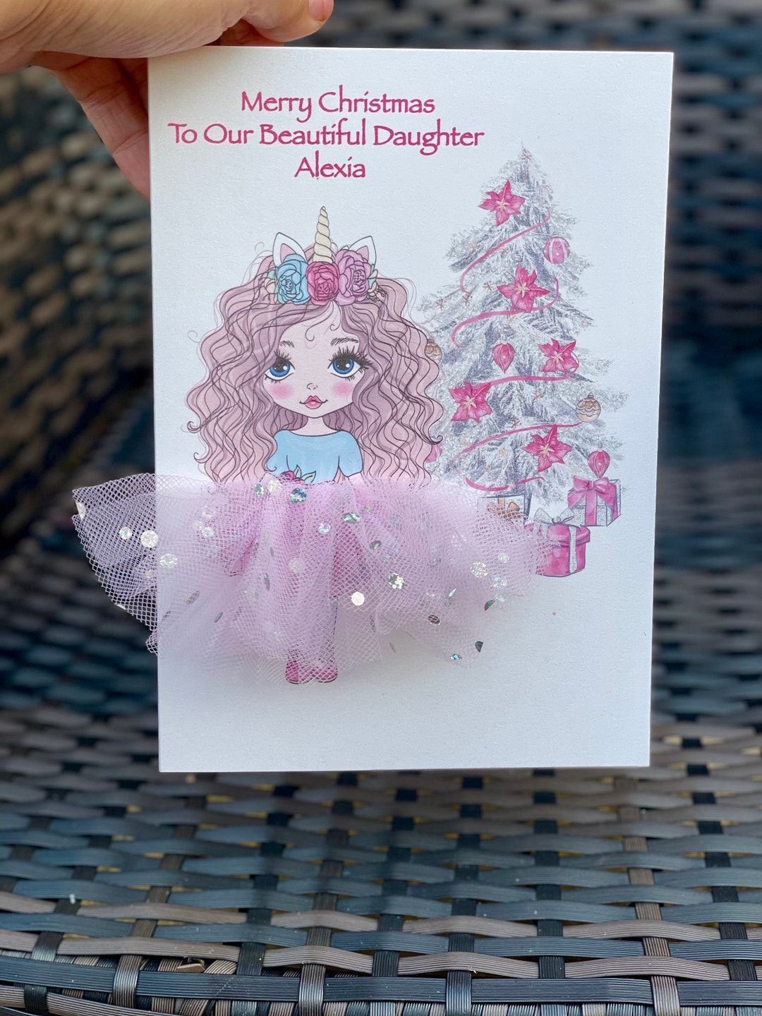 A5 A4 Handmade Personalised Little Girl in Dress Christmas Card 3d Card ...