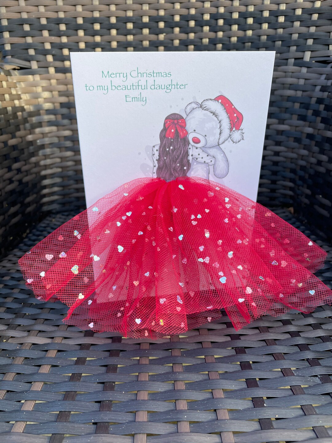 Personalized Girl & Teddy Bear Christmas Card With 3D Tutu - Etsy