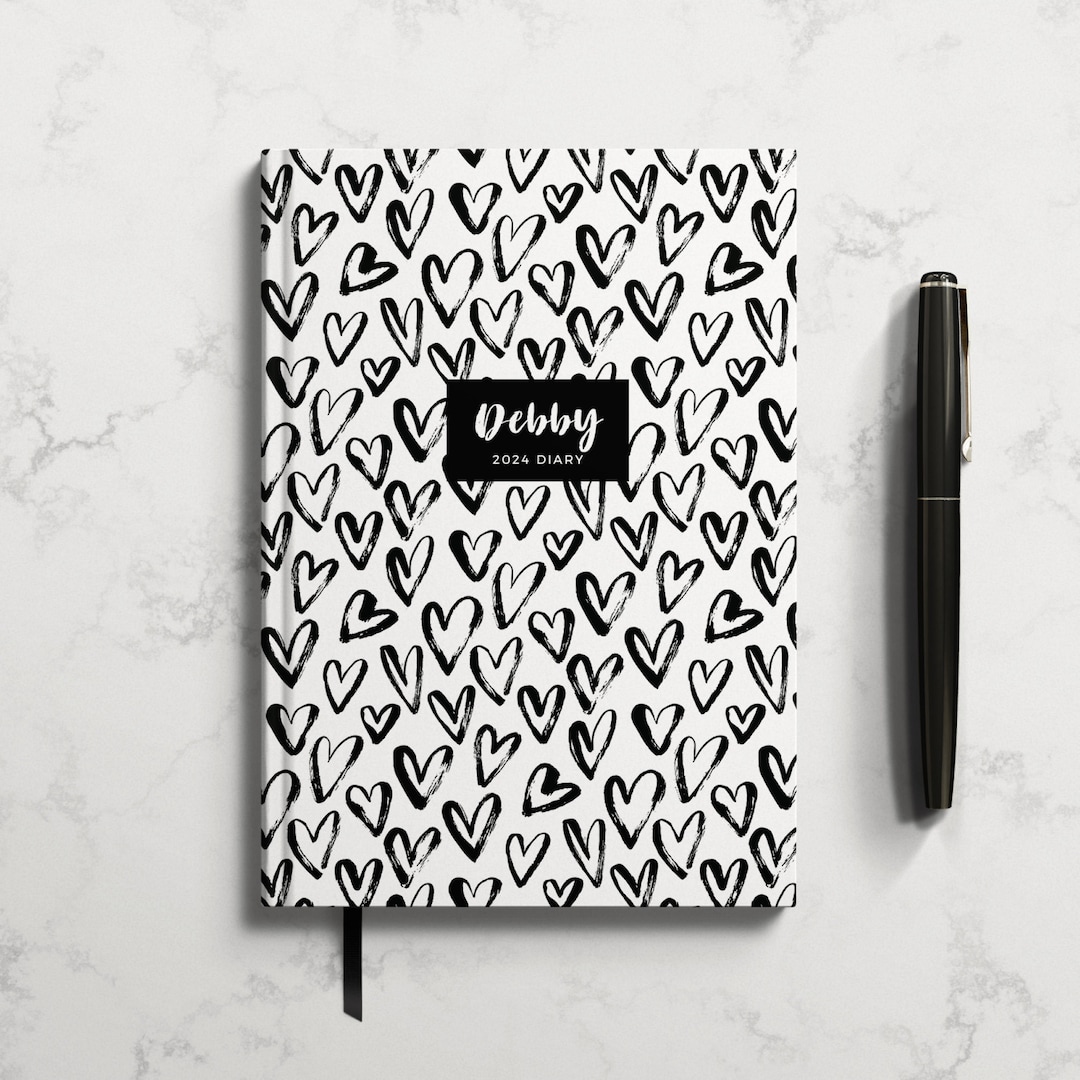 Personalised Black Heart 2024 Diary Monochrome Weekly Diary - Etsy