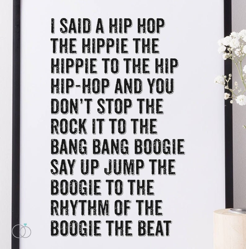 Hip Hop Lyrics Printable Art the Sugarhill Gang Lyric Print 80's Music ...