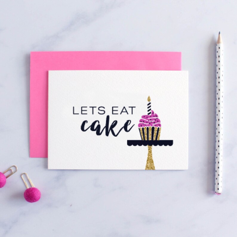 Lets Eat Cake Card Quirky Birthday Cake Card Modern - Etsy UK