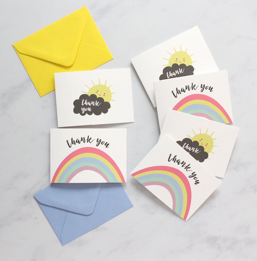 Mini Rainbow Card Pack X6 Sunshine & Rainbows Thank You - Etsy UK