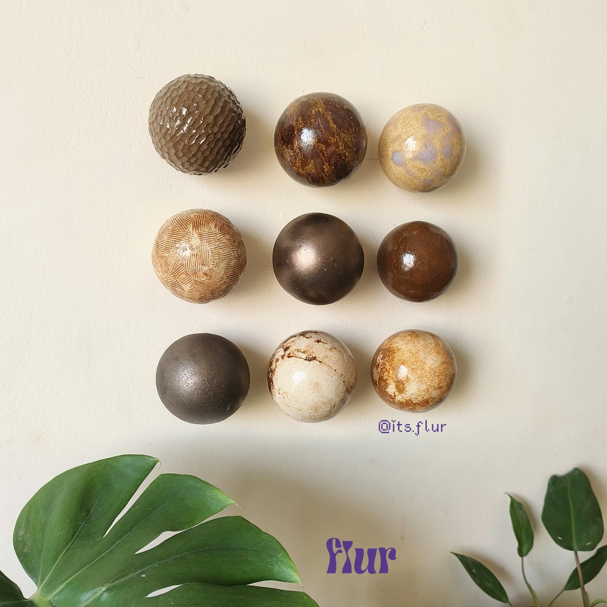 Earth - Set of 9 Brown Ceramic Orbs | Sphere Sculpture, Home Decor ...
