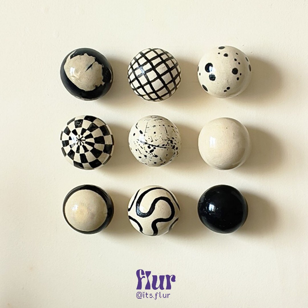 Handmade Ceramic Sphere Wall Art, Black and White Orbs Mural (9 Piece ...