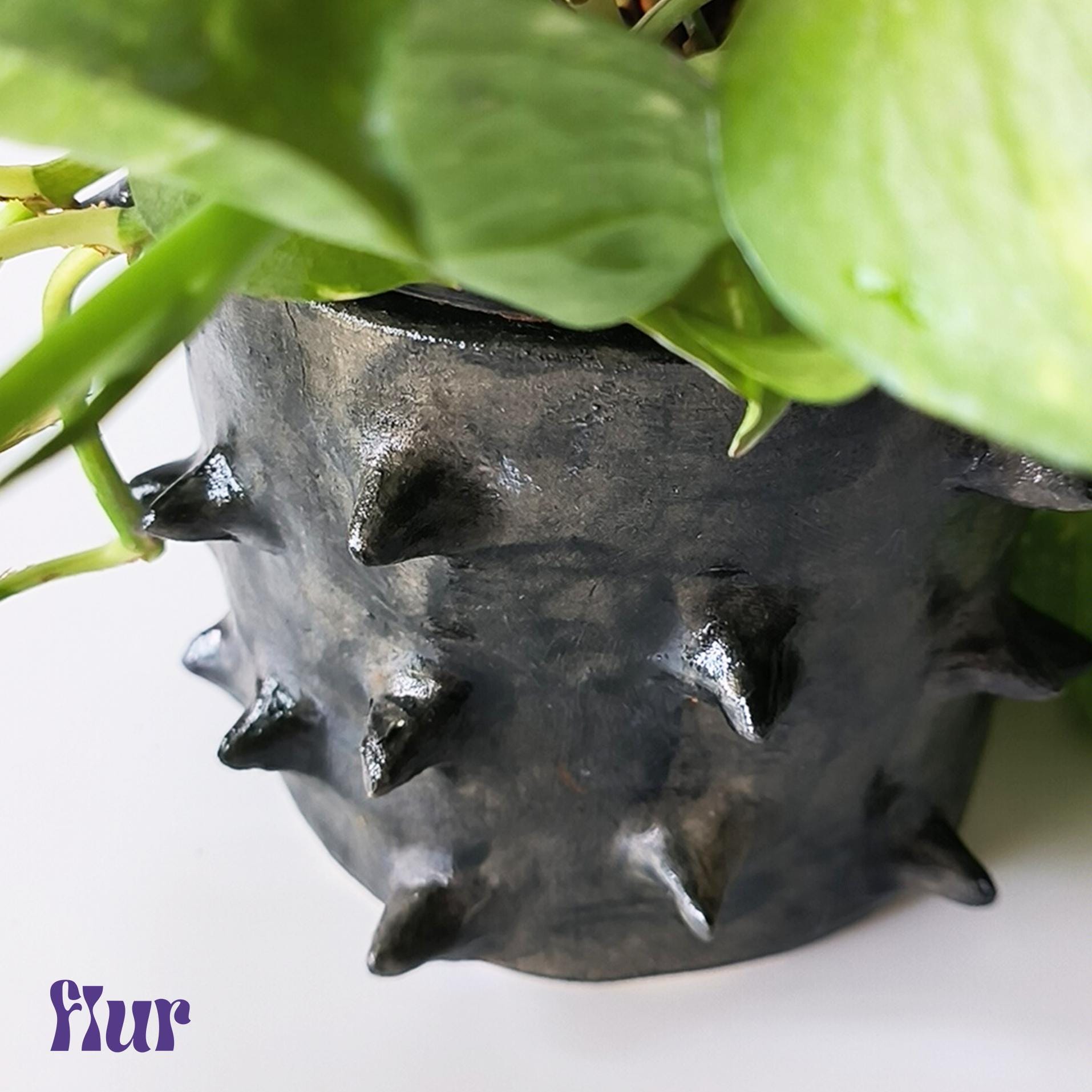 Handmade Ceramic Planter Pot, Spikes Design, Black Minimal Planter With ...