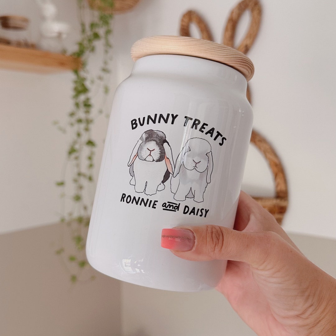 Personalised Bunny Treat Jar, Rabbit Birthday Gift, Custom Rabbit Food ...