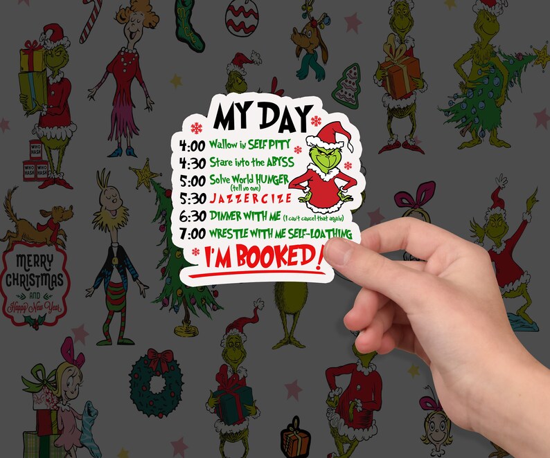 Grinch My Day Im Booked Funny Christmas Vinyl Sticker Water - Etsy