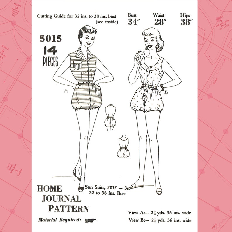 1950s Playsuit Vintage Sewing Pattern PDF | Bust 34" | Australian Home ...