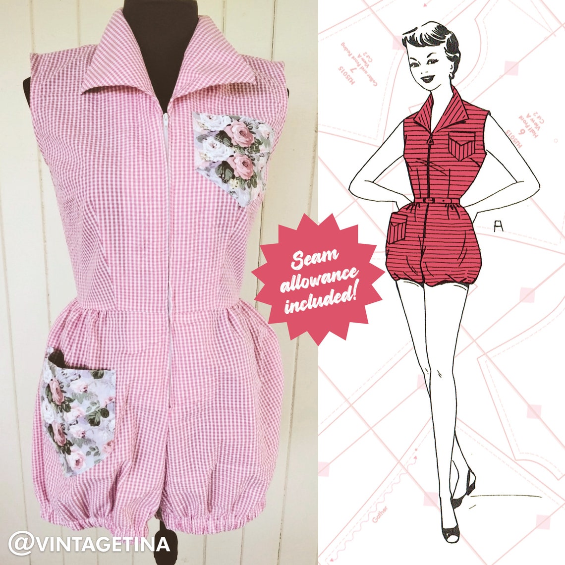 1950s Playsuit Vintage Sewing Pattern PDF | Bust 34" | Australian Home ...