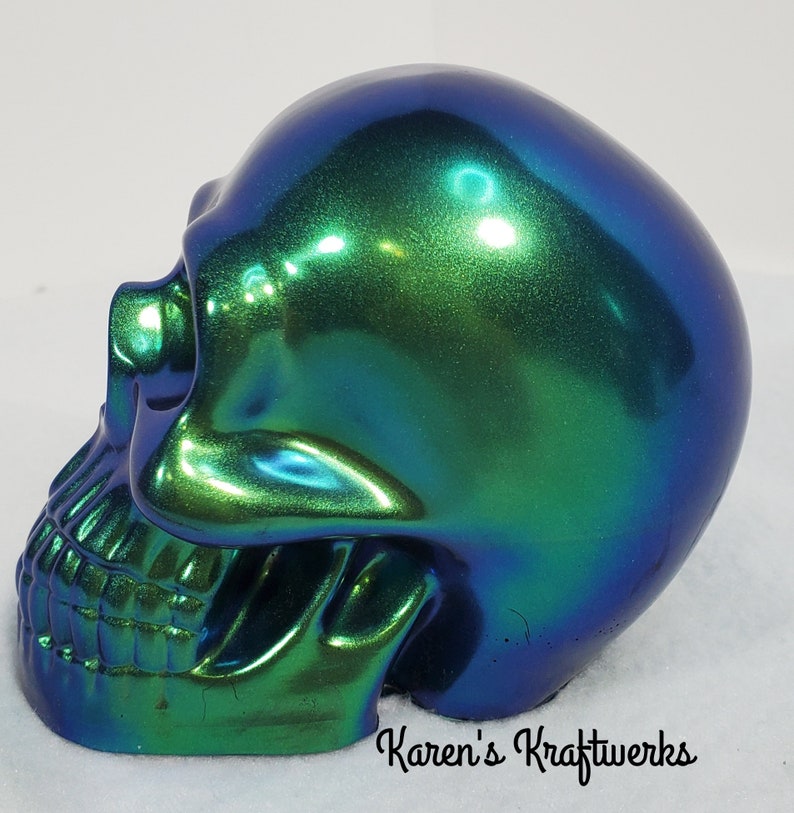 Skull, Resin, Color Shift, Holographic, Halloween, Paperweight, Ready ...
