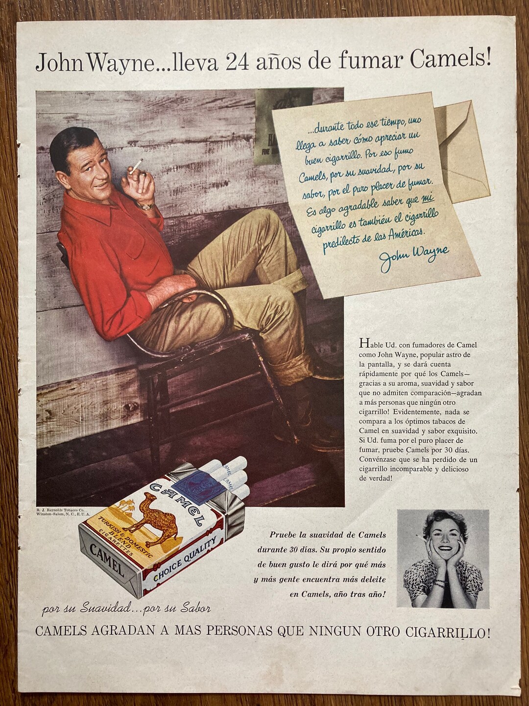 John Wayne Camel Cigarettes, Vintage Ad 1954 Written in Spanish - Etsy UK