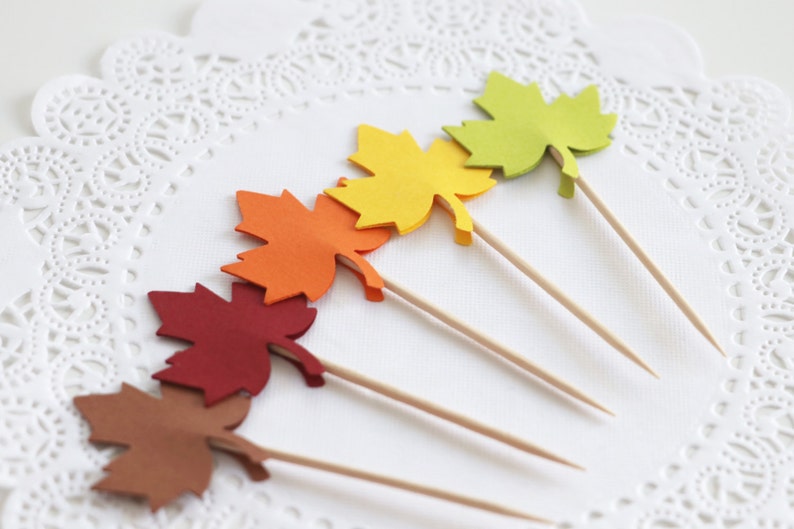 Autumn Leaf Cupcake Toppers, Thanksgiving Table Decoration, Fall in ...