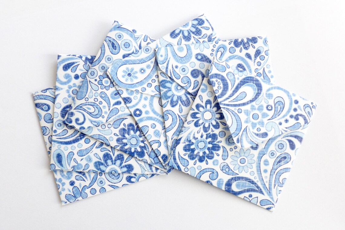 Floral Blue and White Mini Envelopes, Handmade Envelopes, Square ...