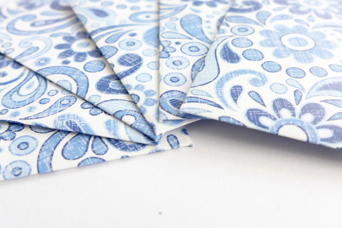 Floral Blue and White Mini Envelopes, Handmade Envelopes, Square ...