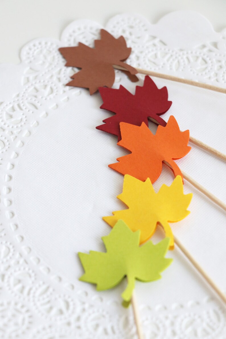 Autumn Leaf Cupcake Toppers, Thanksgiving Table Decoration, Fall in ...