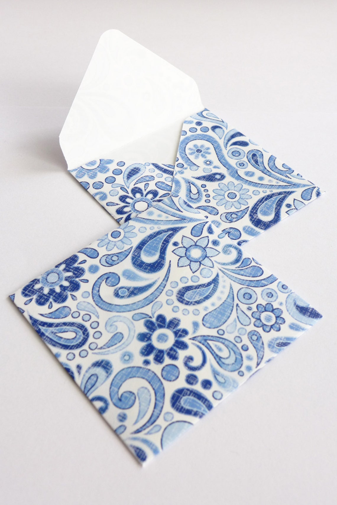 Floral Blue and White Mini Envelopes, Handmade Envelopes, Square ...