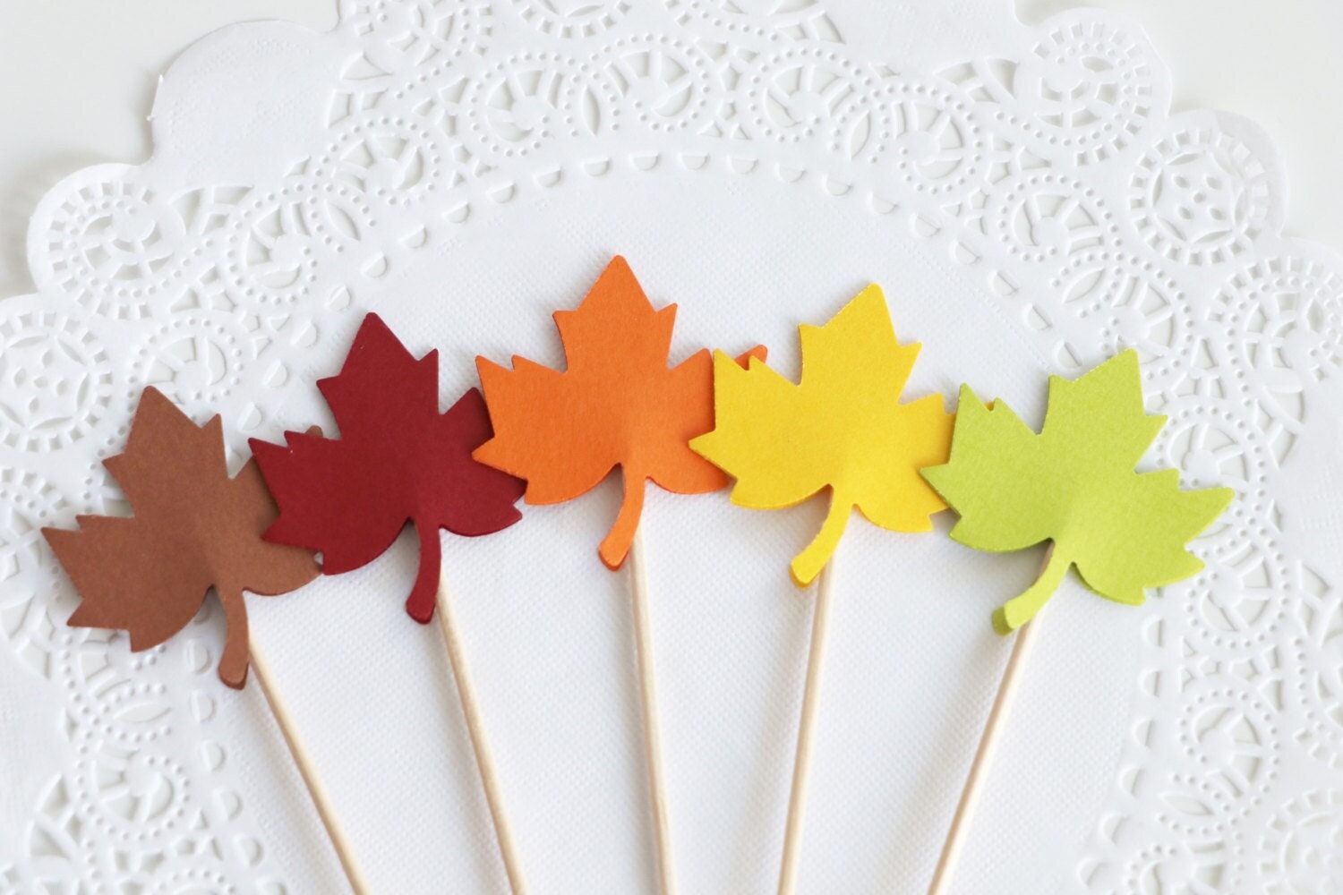 Autumn Leaf Cupcake Toppers, Thanksgiving Table Decoration, Fall in ...
