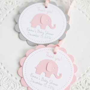 Pink Elephant Tags, Thank You Tags,baby Shower Tags, Personalized Tags ...