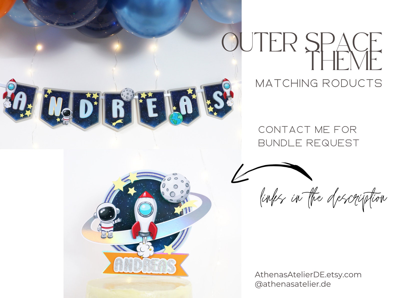 Outer Space Cake Topper Astronaut Party Decor Rocket Cake - Etsy