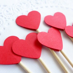 Red Heart Cupcake Toppers, Red Wedding Cupcake Toppers, Party Picks ...