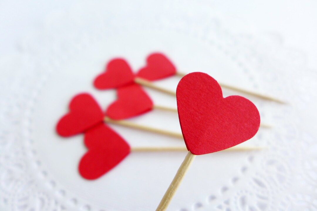 Red Heart Cupcake Toppers, Red Wedding Cupcake Toppers, Party Picks ...