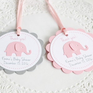 Pink Elephant Tags, Thank You Tags,baby Shower Tags, Personalized Tags ...