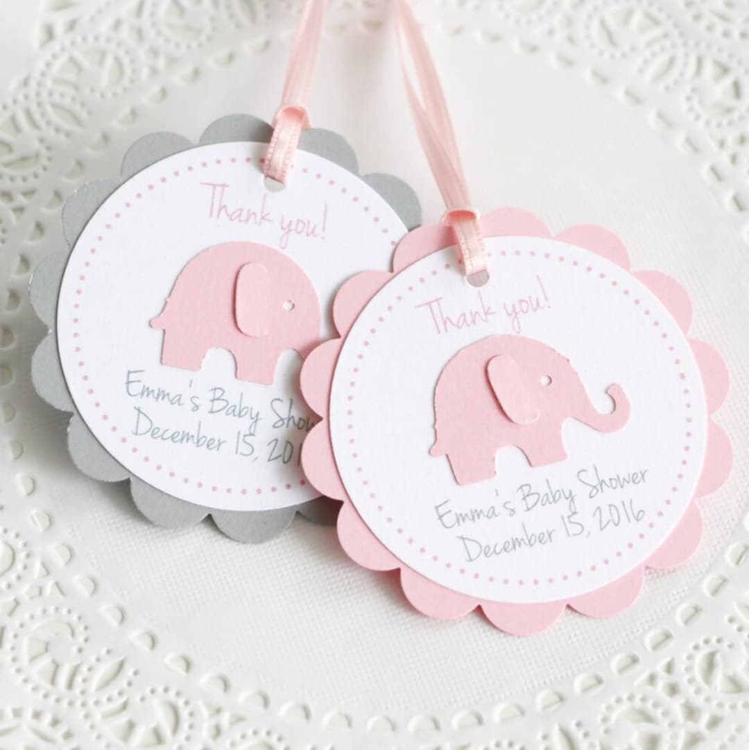 Pink Elephant Tags, Thank You Tags,baby Shower Tags, Personalized Tags ...