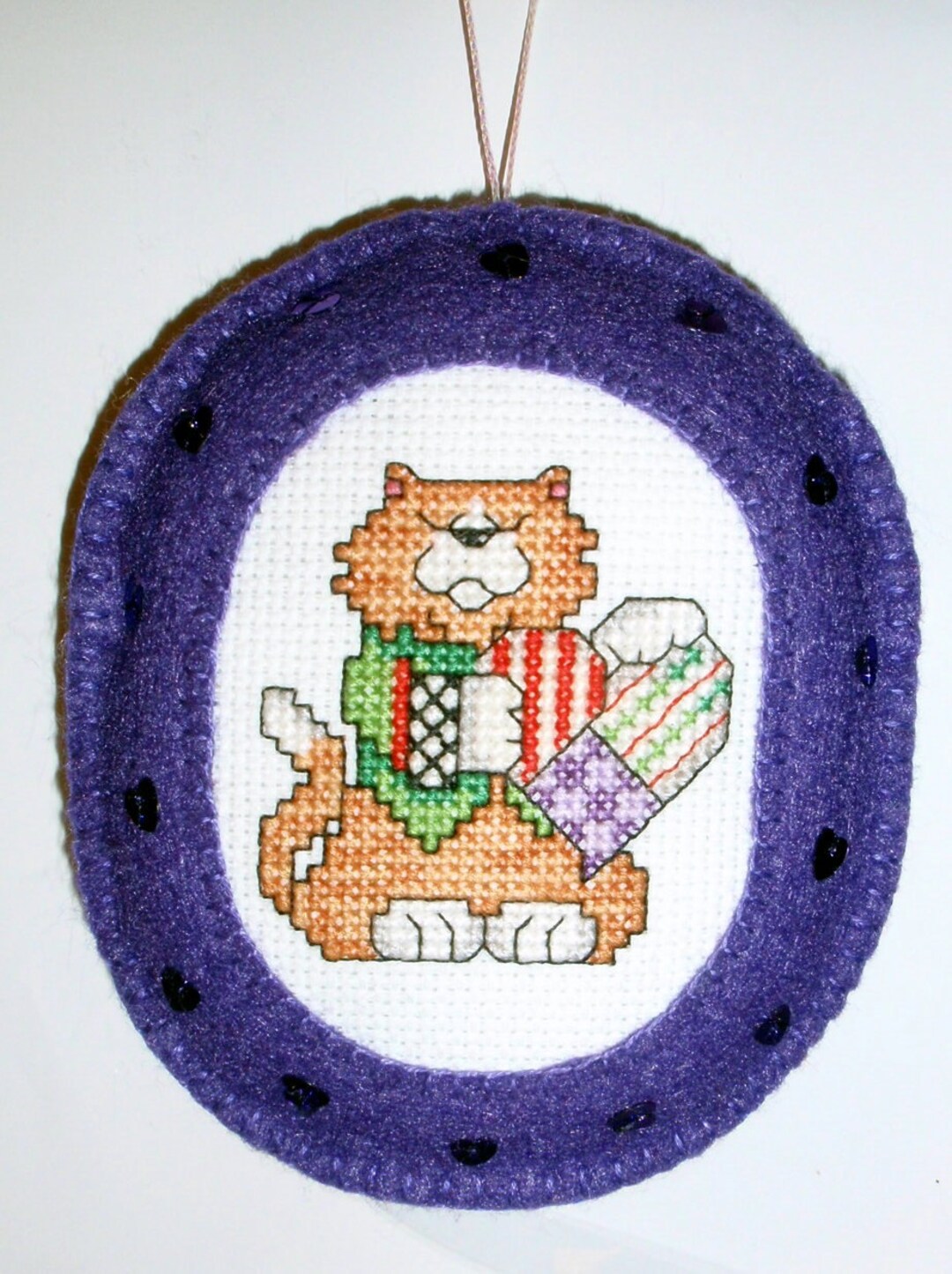 Cross Stitched Christmas Fat Cat Ornament With Felt Border - Etsy