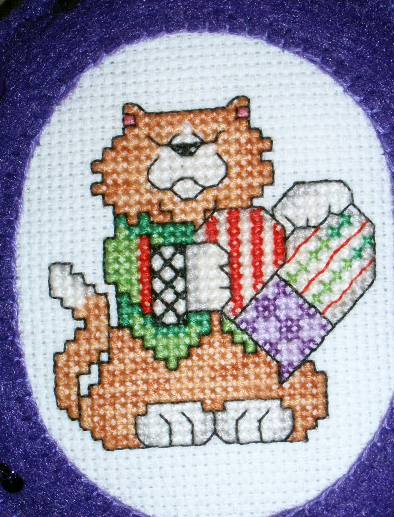Cross Stitched Christmas Fat Cat Ornament With Felt Border - Etsy