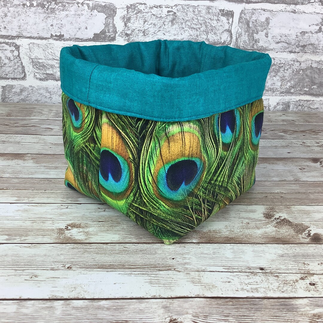 Peacock Feathers Fabric Basket, Birds Storage Bin, Peacock Fabric Box ...