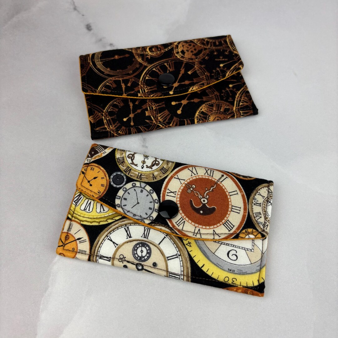Clocks Card Case, Steampunk Business Card Wallet, 2 Pattern Options ...