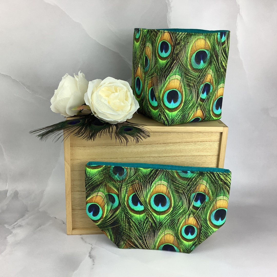 Peacock Feathers Fabric Basket, Peacock Storage Bin, Handmade - Etsy
