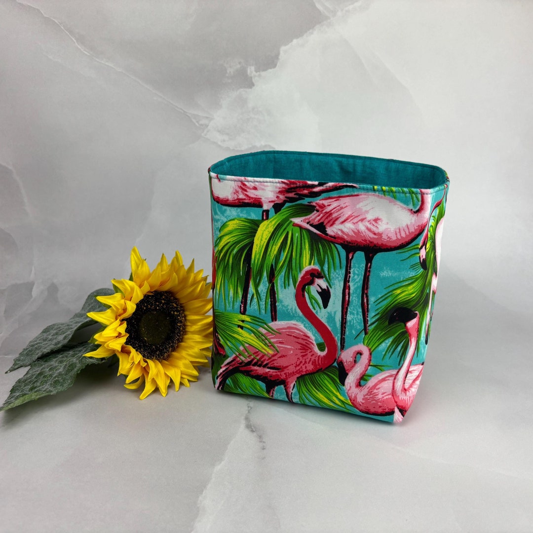 Flamingos Fabric Basket, Tropical Storage Bin, Handmade - Etsy
