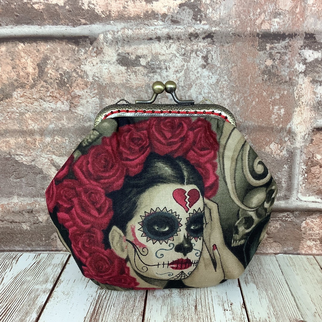 Gothic Frame Coin Purse, Day of the Dead Fabric Coin Purse, Change Kiss ...