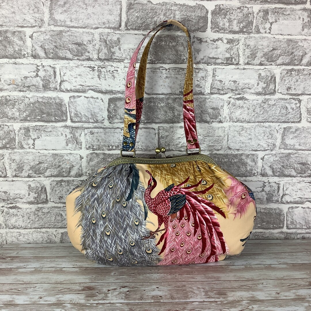 Peacock Large Handbag, Kiss Lock Frame Bag, Handmade - Etsy
