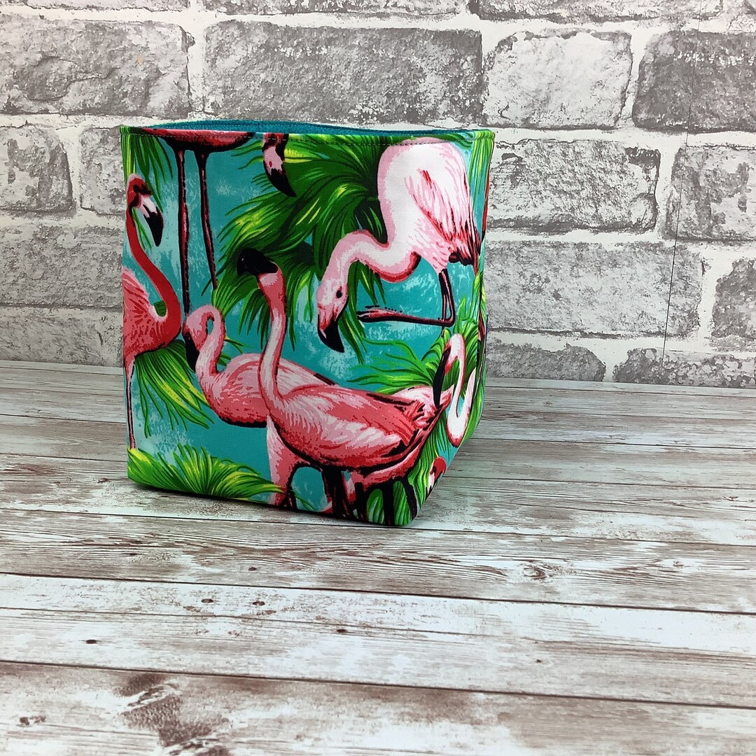 Flamingos Fabric Basket, Tropical Storage Bin, Birds Fabric Box ...
