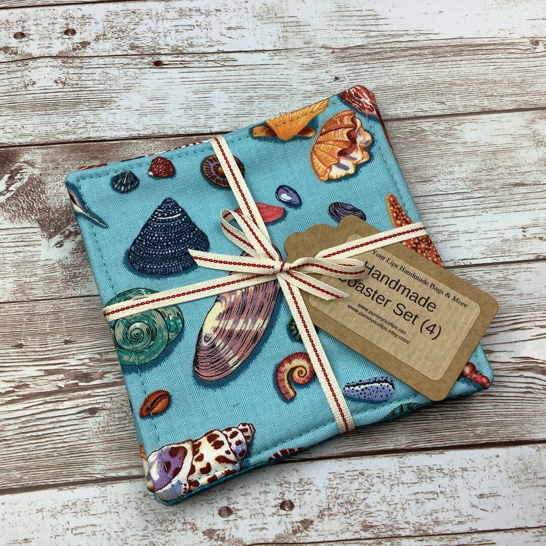 Sea Shells Fabric Coasters, Set of 4, Handmade - Etsy