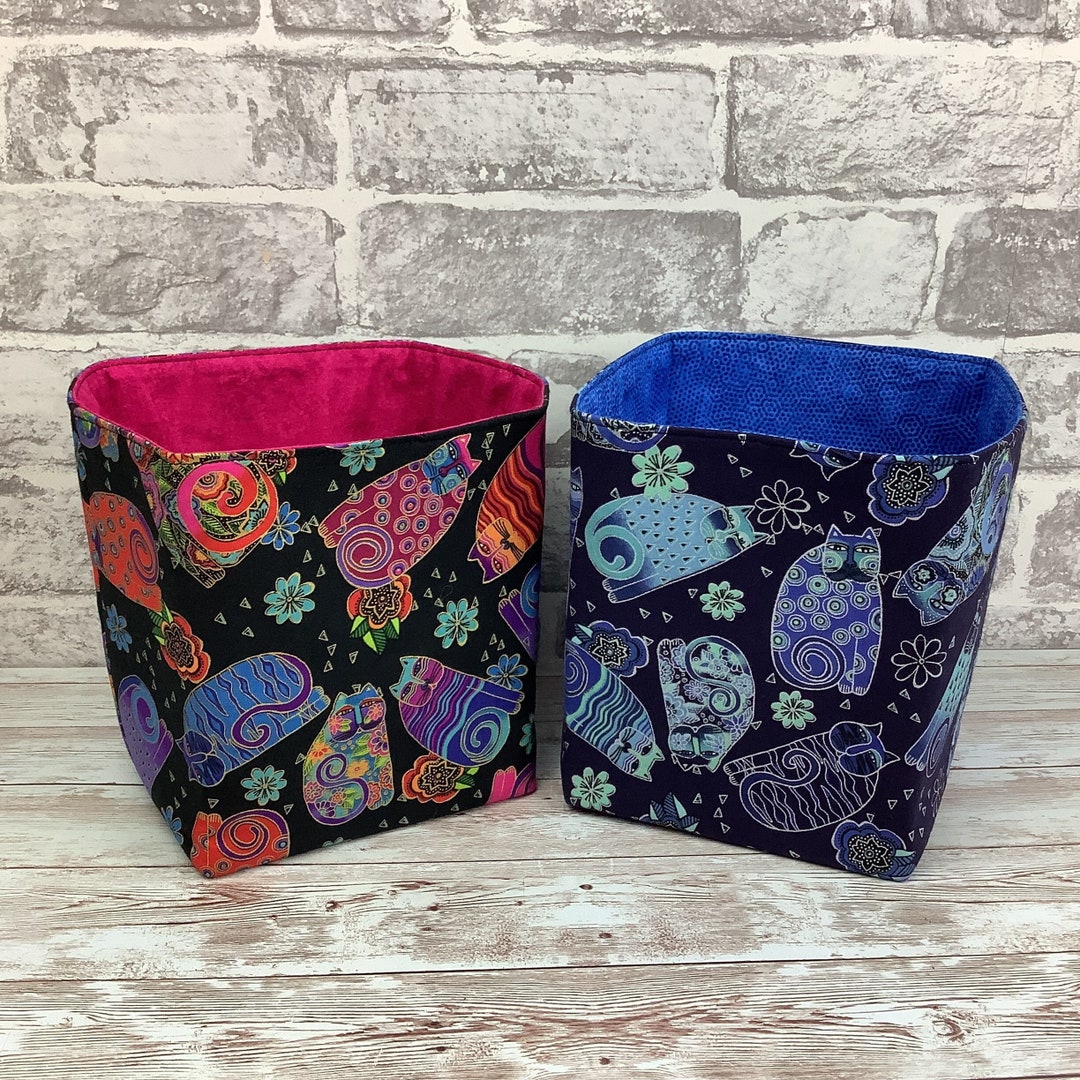 Cats Fabric Basket, Kitty Storage Bin, 2 Colour Options, Handmade - Etsy