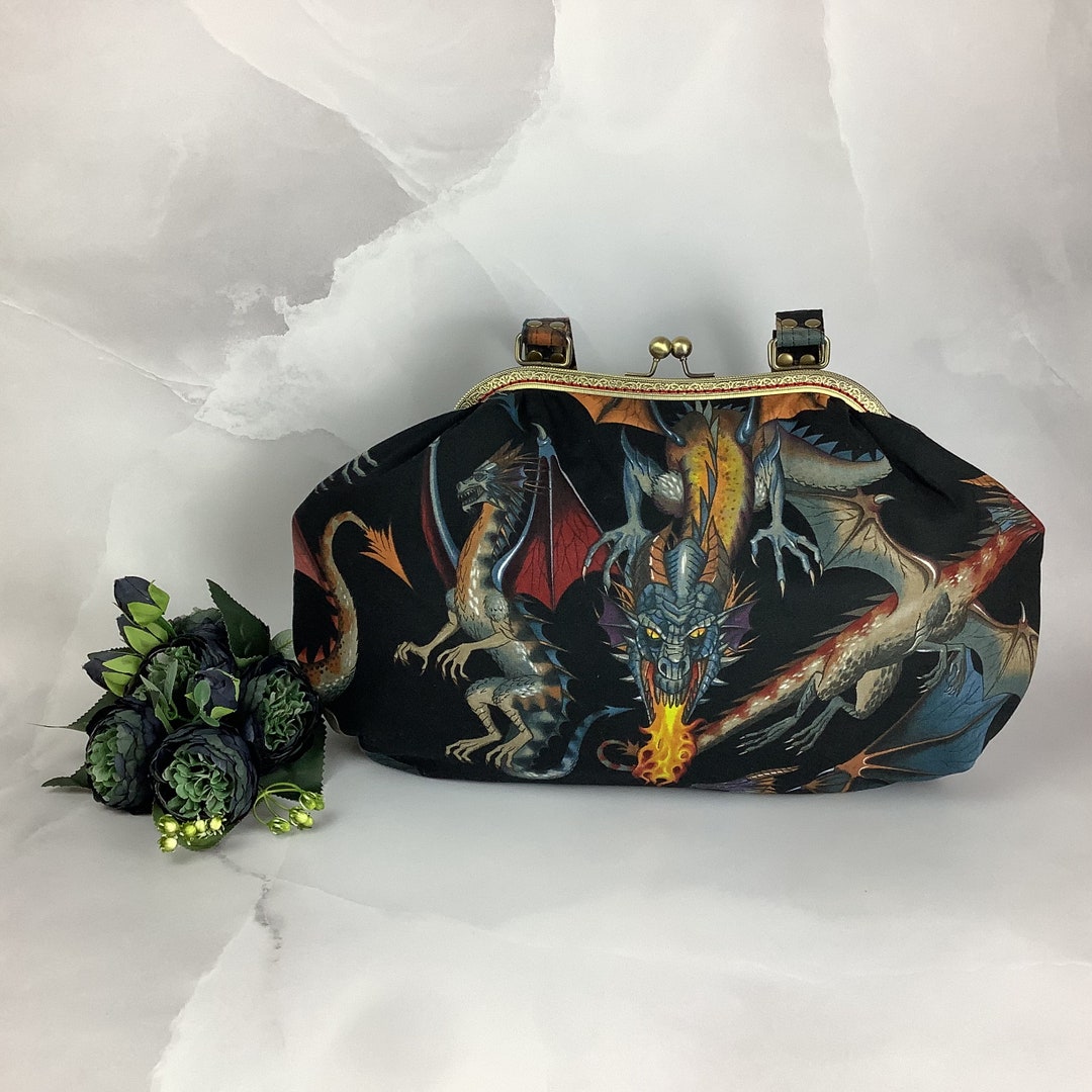 Dragons Large Handbag, Kiss Lock Frame Bag, Handmade - Etsy