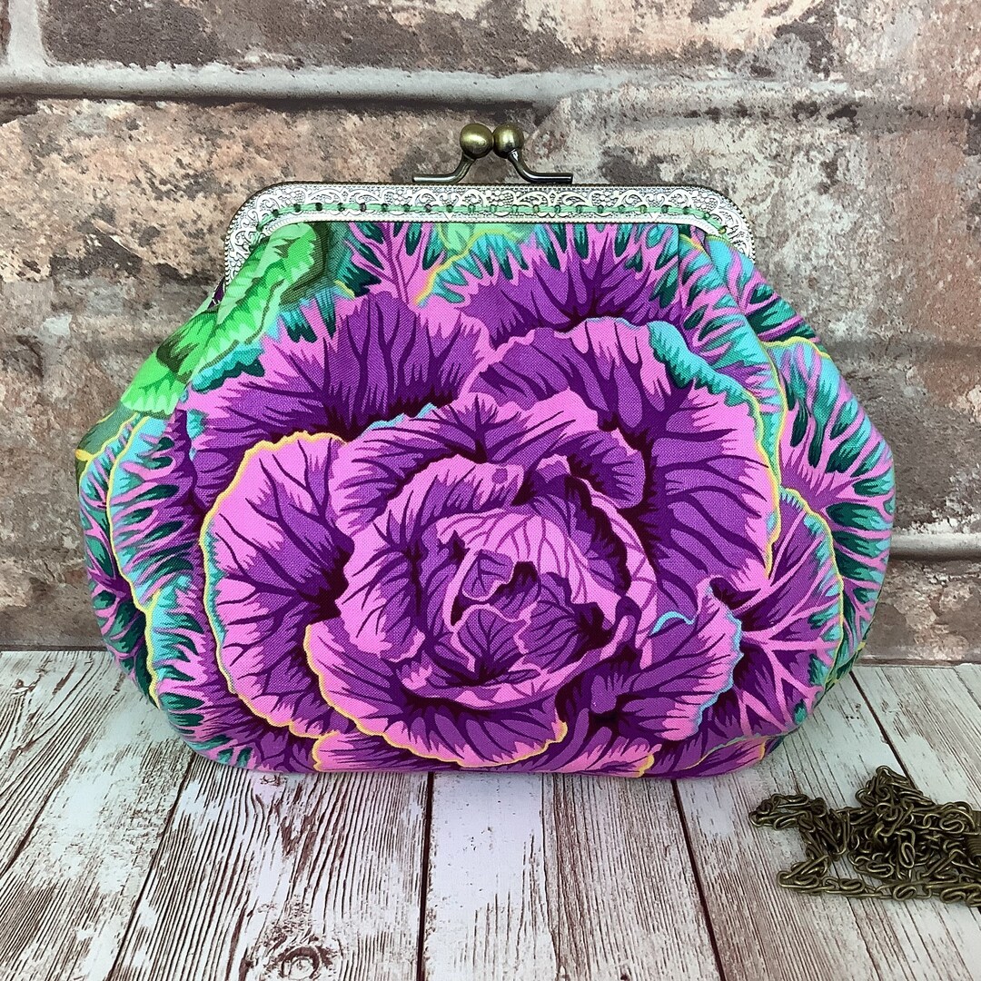 Floral Small Frame Clutch Bag, Cabbages Handbag, Brassica Makeup Purse ...