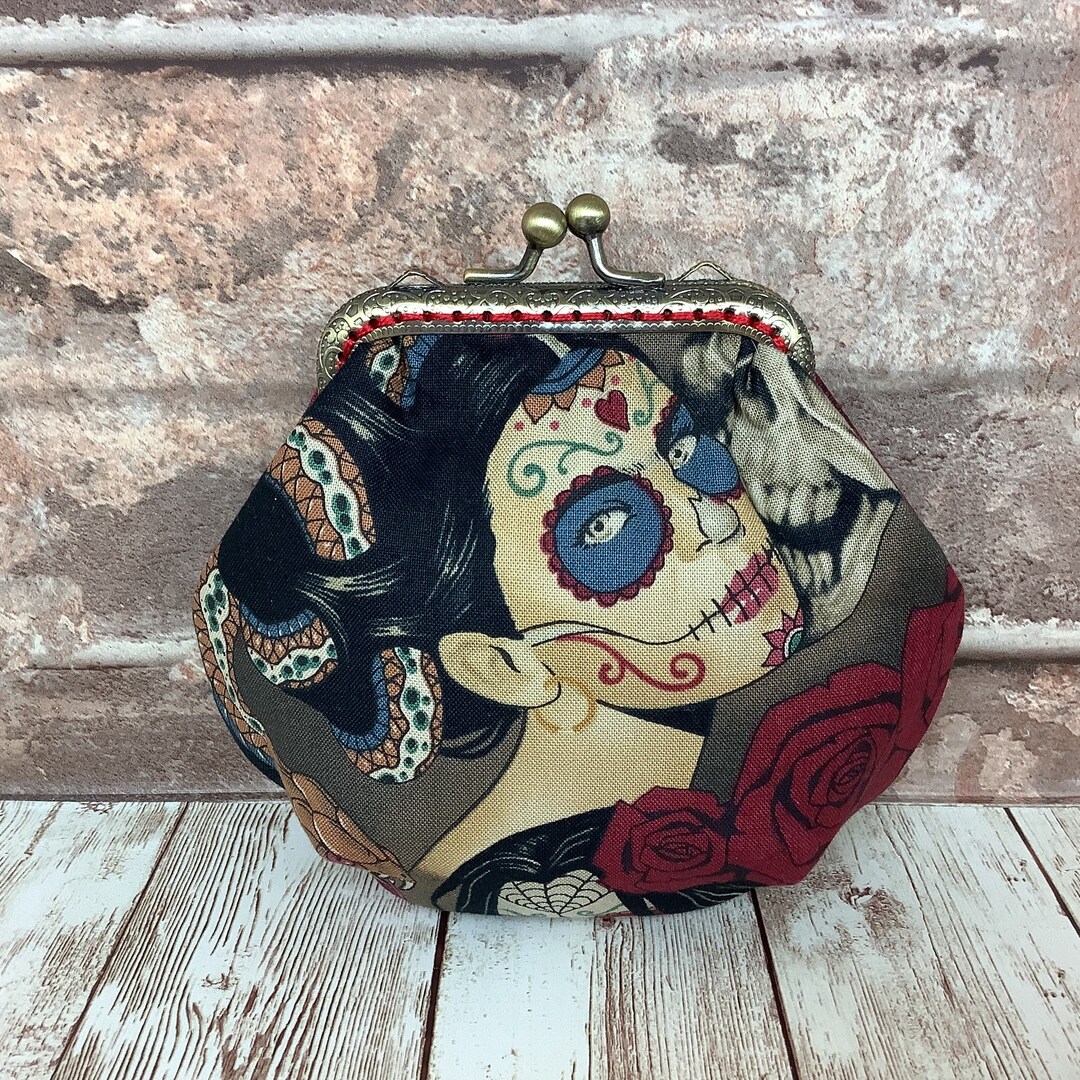 Gothic Frame Coin Purse, Day of the Dead Fabric Coin Purse, Nocturna ...