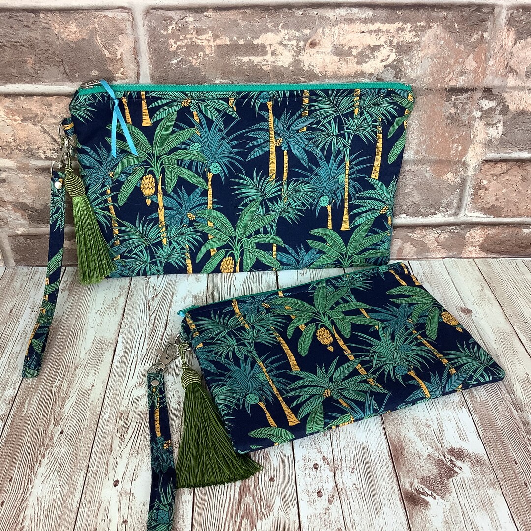Banana Palm Trees Zip Clutch Bag, Wristlet Zip Purse, Detachable Wrist ...