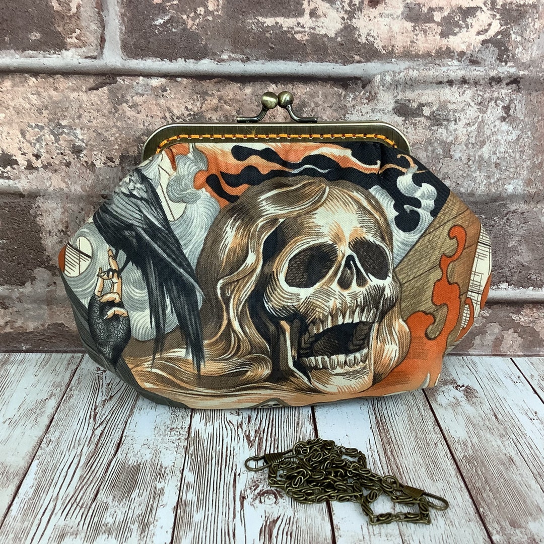 Skulls Small Frame Clutch Bag Gothic Makeup Purse Heart of - Etsy